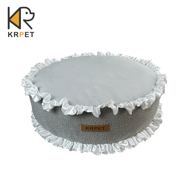 Кровать для собак с звездным узором - Съемная флисовая подстилка 60x60x16см, серебристый цвет