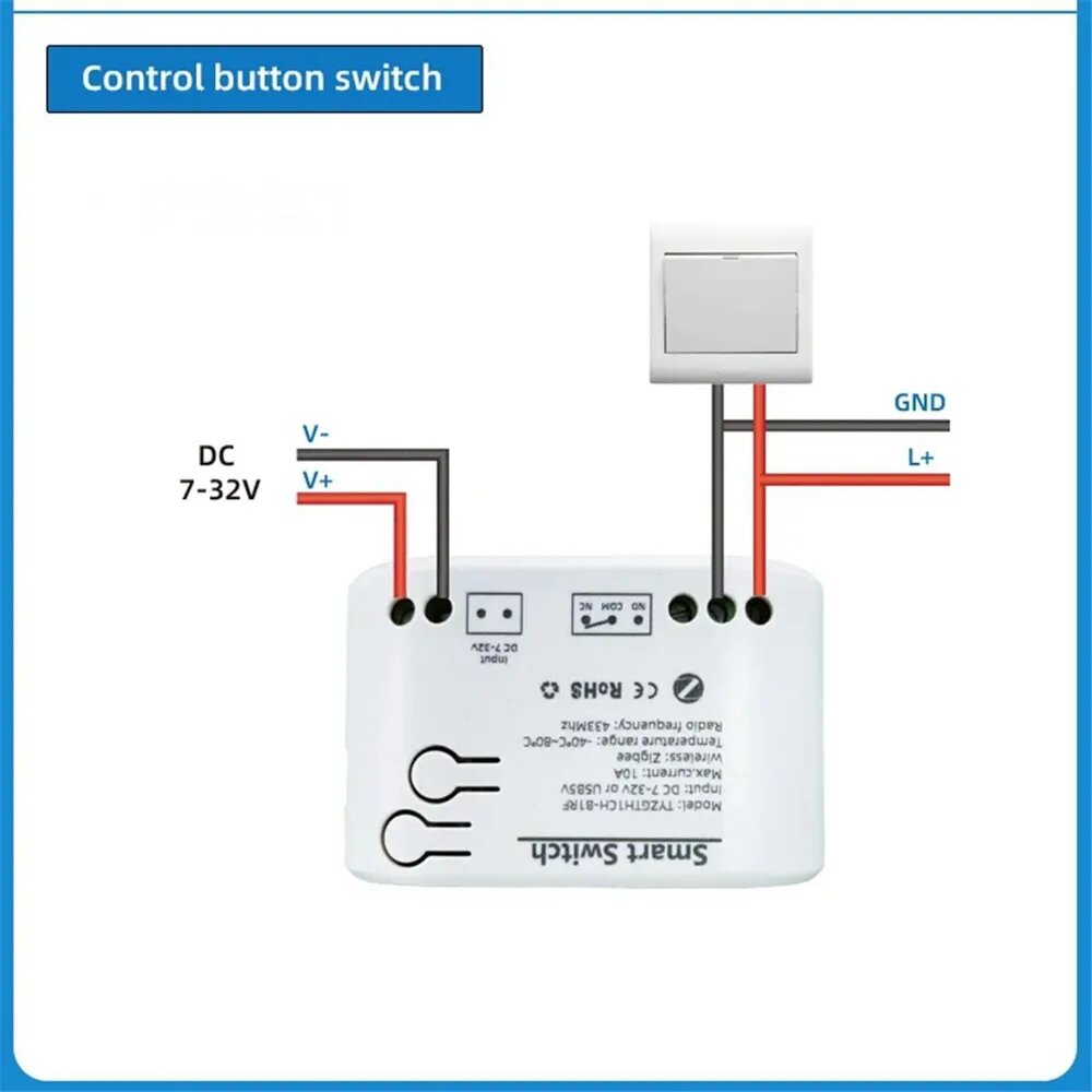 Tuya Smart ZigBee Switch с Датчиком Температуры DC 7-32V Белый