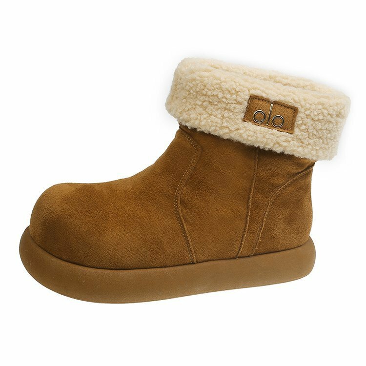 ВесКеды ИзнСтой AIS Мокасины Женщины Зима Флис Нескользкий Теплый Британский стиль Меховые ботинки/Coffee with cotton