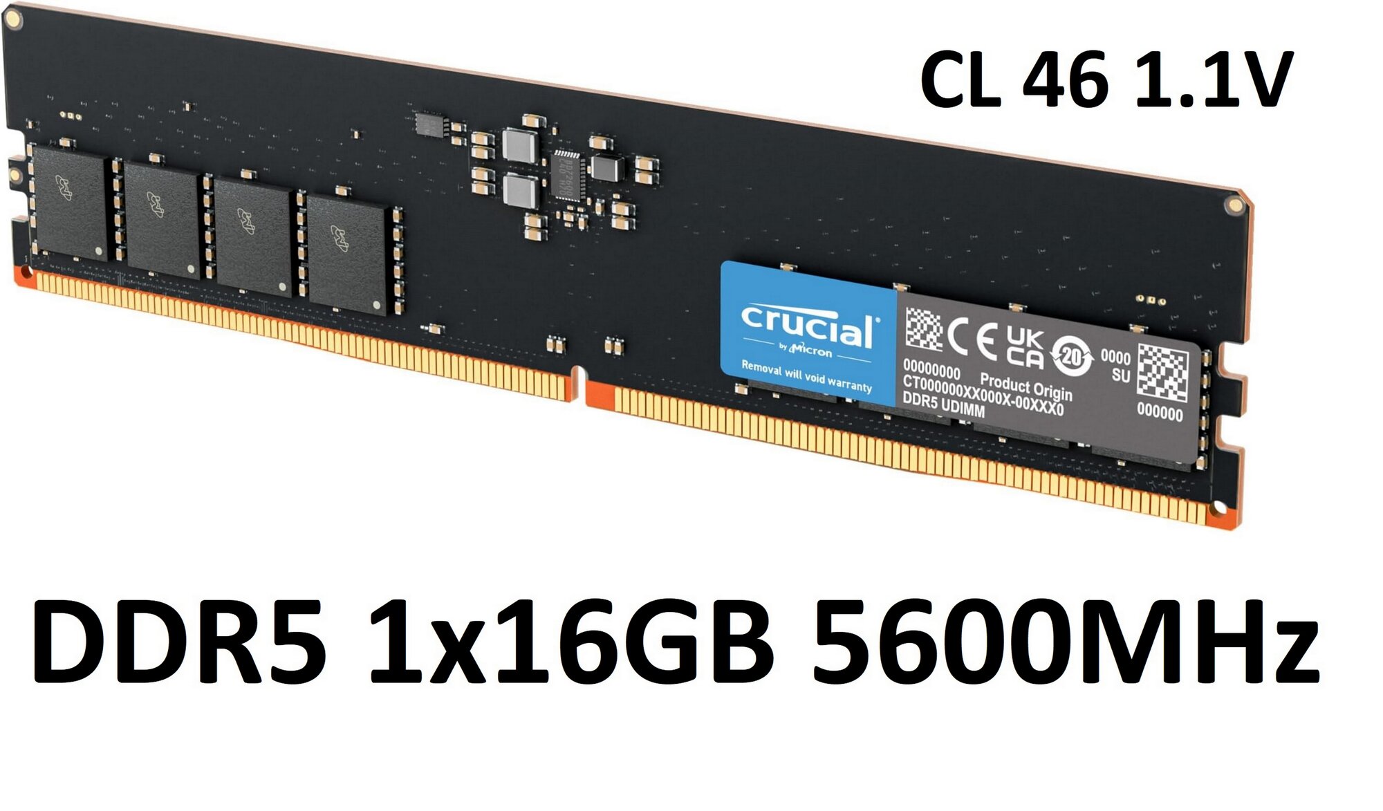 Оперативная память Crucial CT16G56C46U5 черный 16GB DDR5 UDIMM 5600MHz
