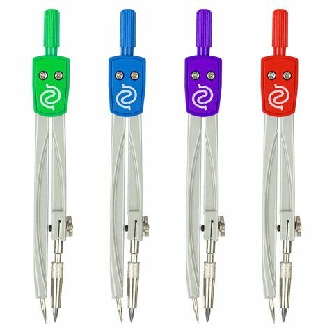 5 шт. Циркуль для средних классов GLOBUS, 125 мм, металлический, цвет ассорти, чехол ПВХ, ЦЧП-40