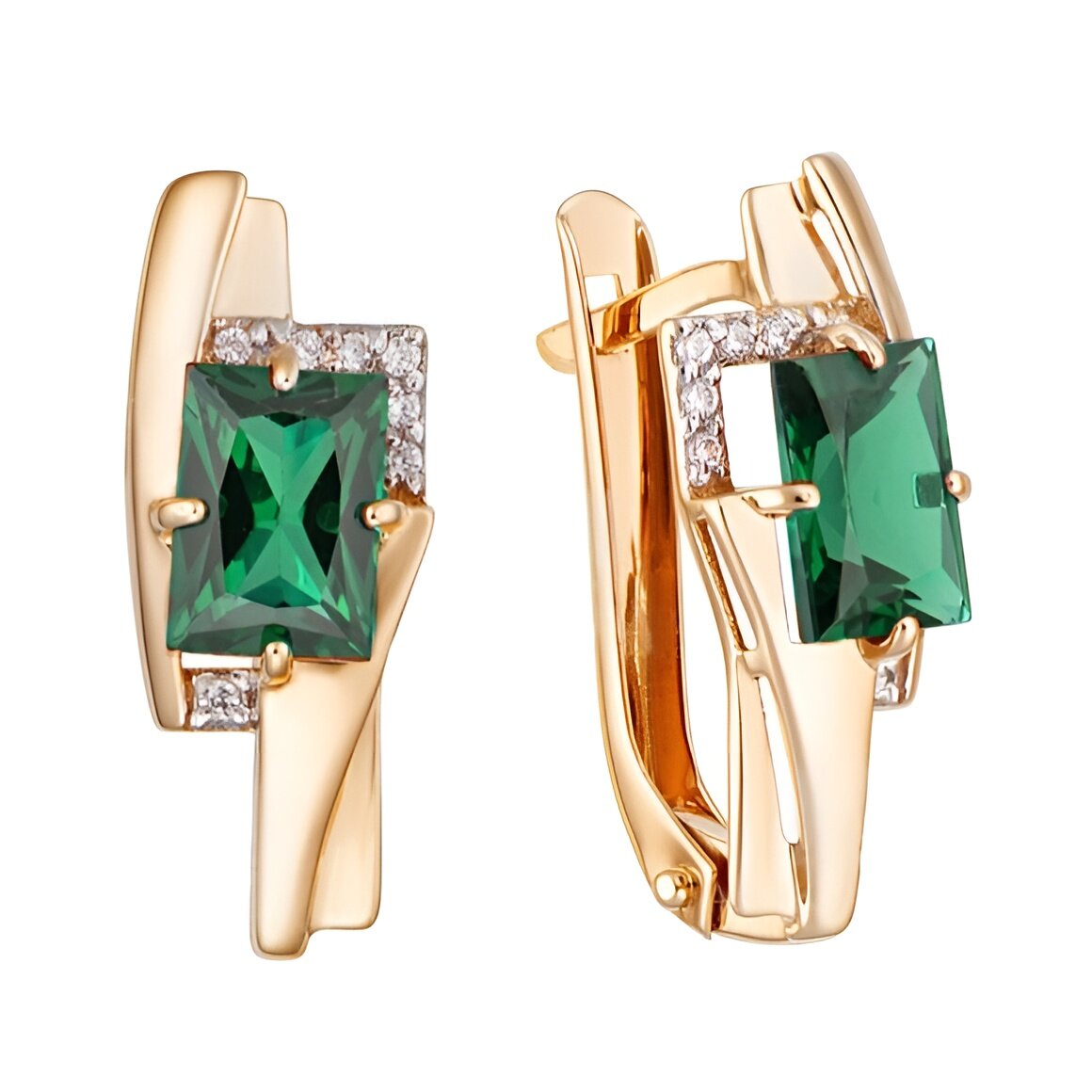 Серьги, золото, 585 проба, фианит, турмалин