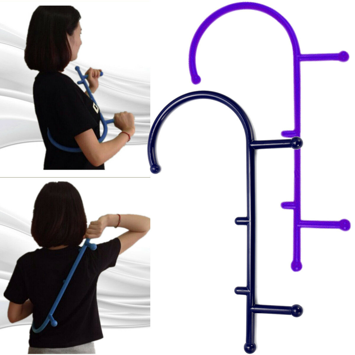 Синий/фиолетовый массажер для спины Thera Cane с крючком для самостоятельного массажа шеи и мышц - инструмент для триггерных точек - синий