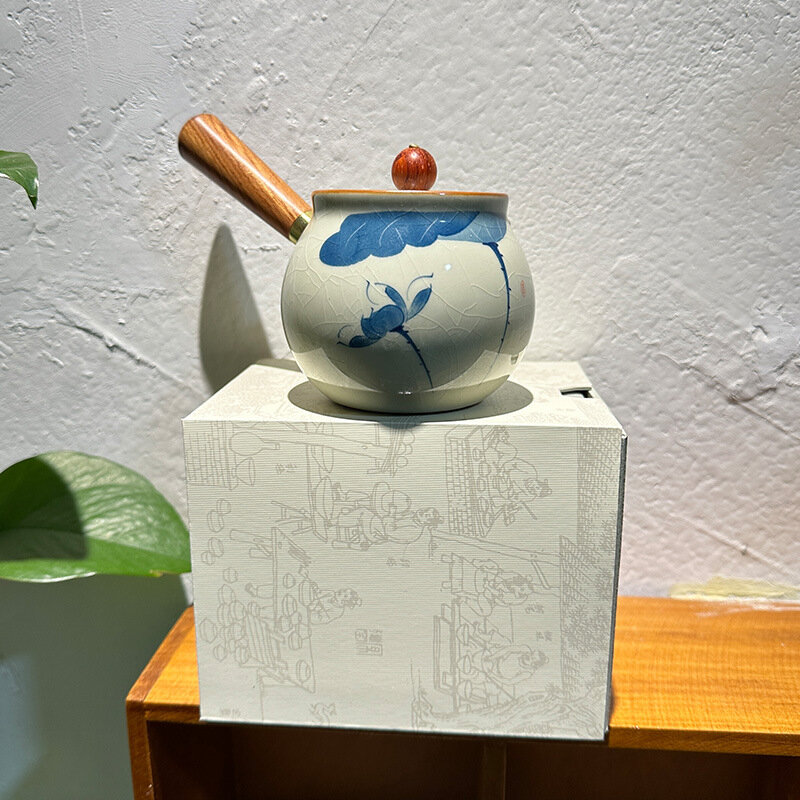 Ge печь ручная роспись лотоса деревянная ручка Боковая ручка чайник кунг-фу бытовой свет Роскошный Ретро питательный