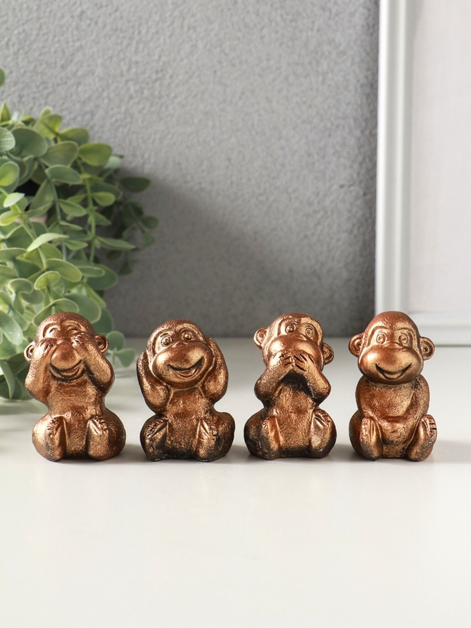 Статуэтки набор 4 шт "Обезьянки ничего не вижу не слышу не скажу" высота 6 см, бронза