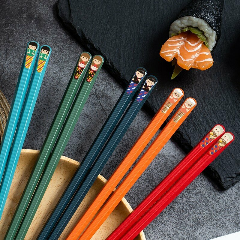 Shihua Alloy Chopsticks, Household Stainless Steel Anti-Mold Japanese Slanted Non-Slip Chopsticks, Colorful Divided Serving Chopsticks, 5 Pairs