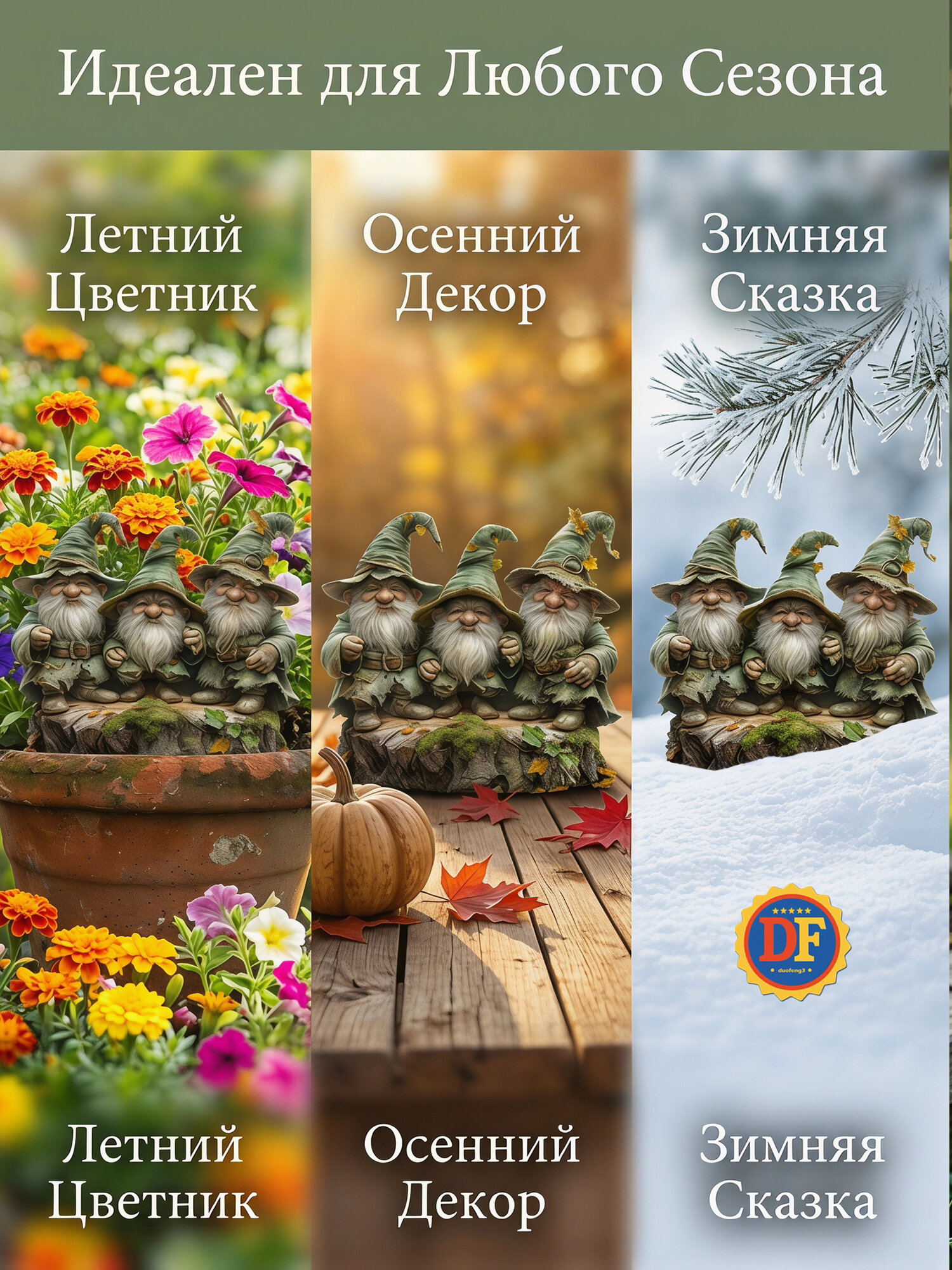 Винтажные садовые гномы из ПММА — 3 фигуры с ручной росписью, с колышками,2D，плоский