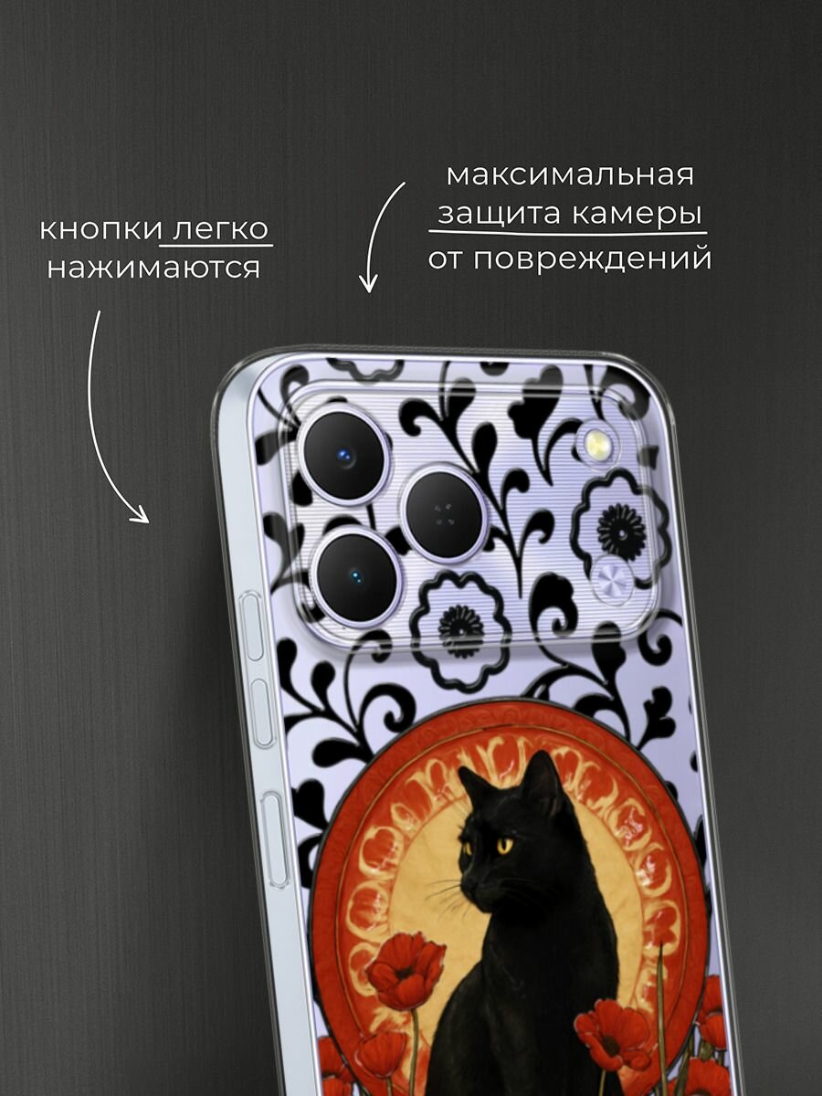 Силиконовый чехол на Tecno Spark 50 / Текно Спарк 50 с принтом Кот в маках — фото 1