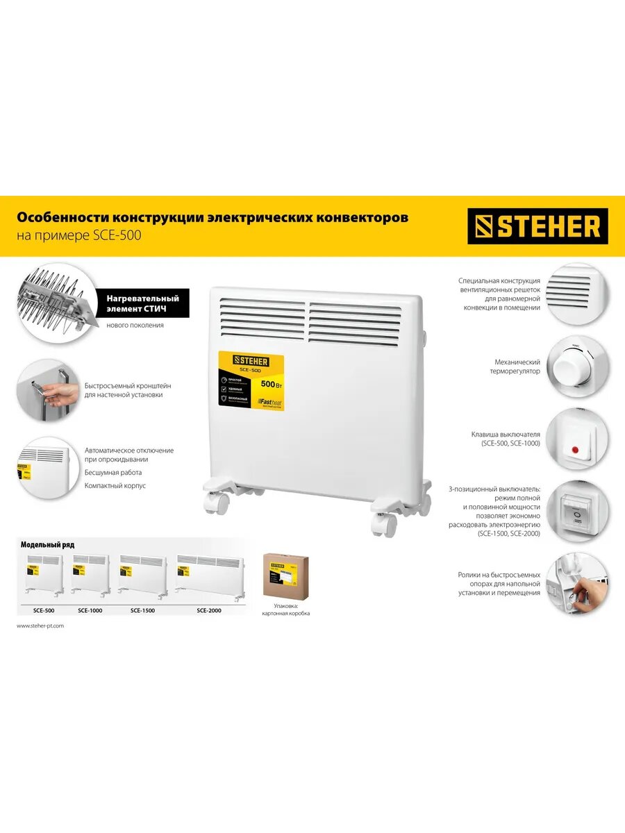 STEHER Е серия 1.5 кВт, электрический конвектор (SCE-1500)