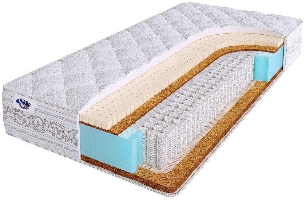 Матрас SkySleep Etalon Mix Hard S1000 90х200 высота 22 см анатомический жесткий средней жесткости кокосовый латексный