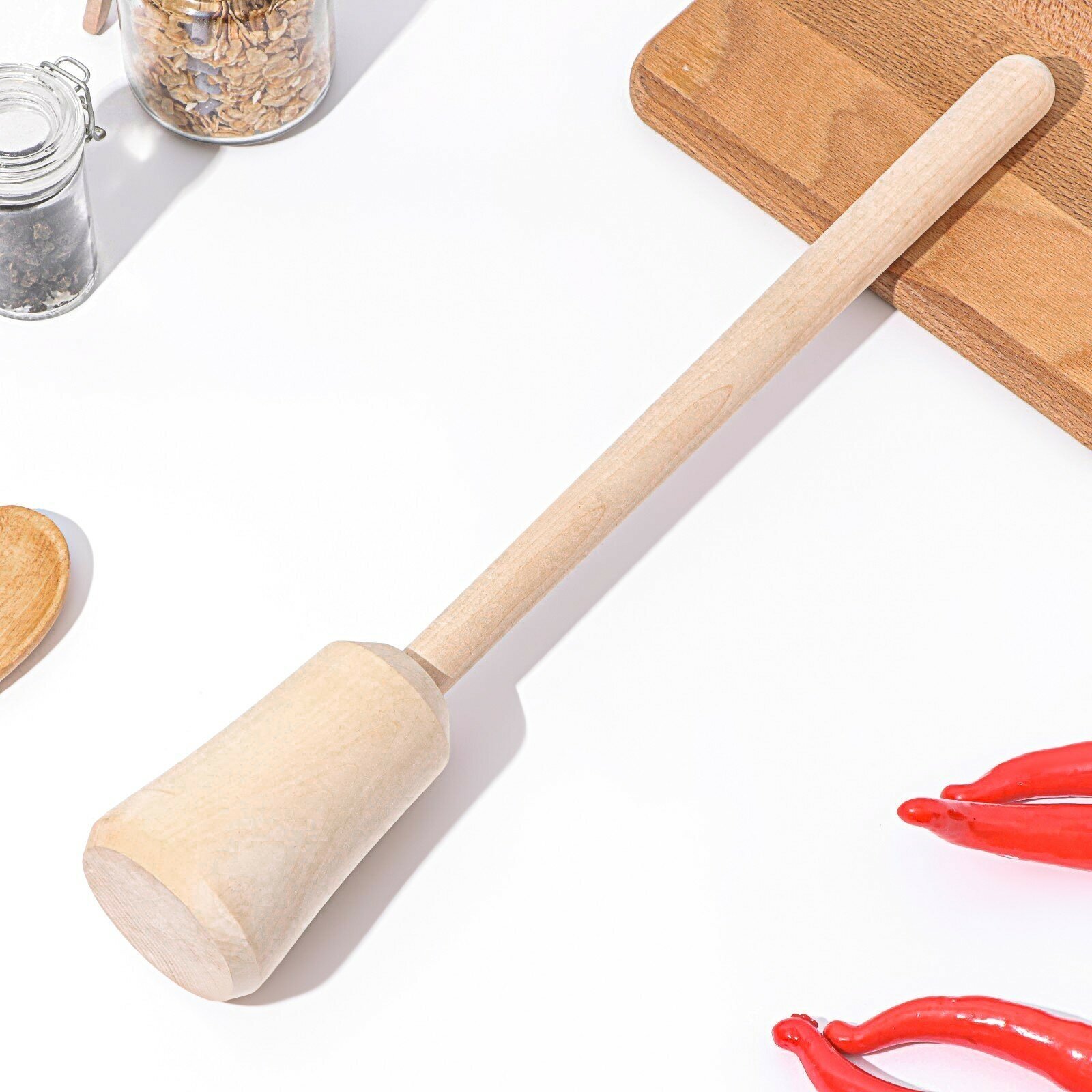 Толкушка для картофеля деревянная L-43см d-6см большая липа