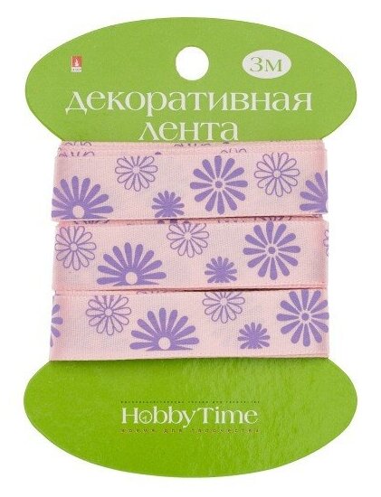 Лента декоративная атласная "цветы", ширина 1.5 СМ, длина 3 М, 4 цвета