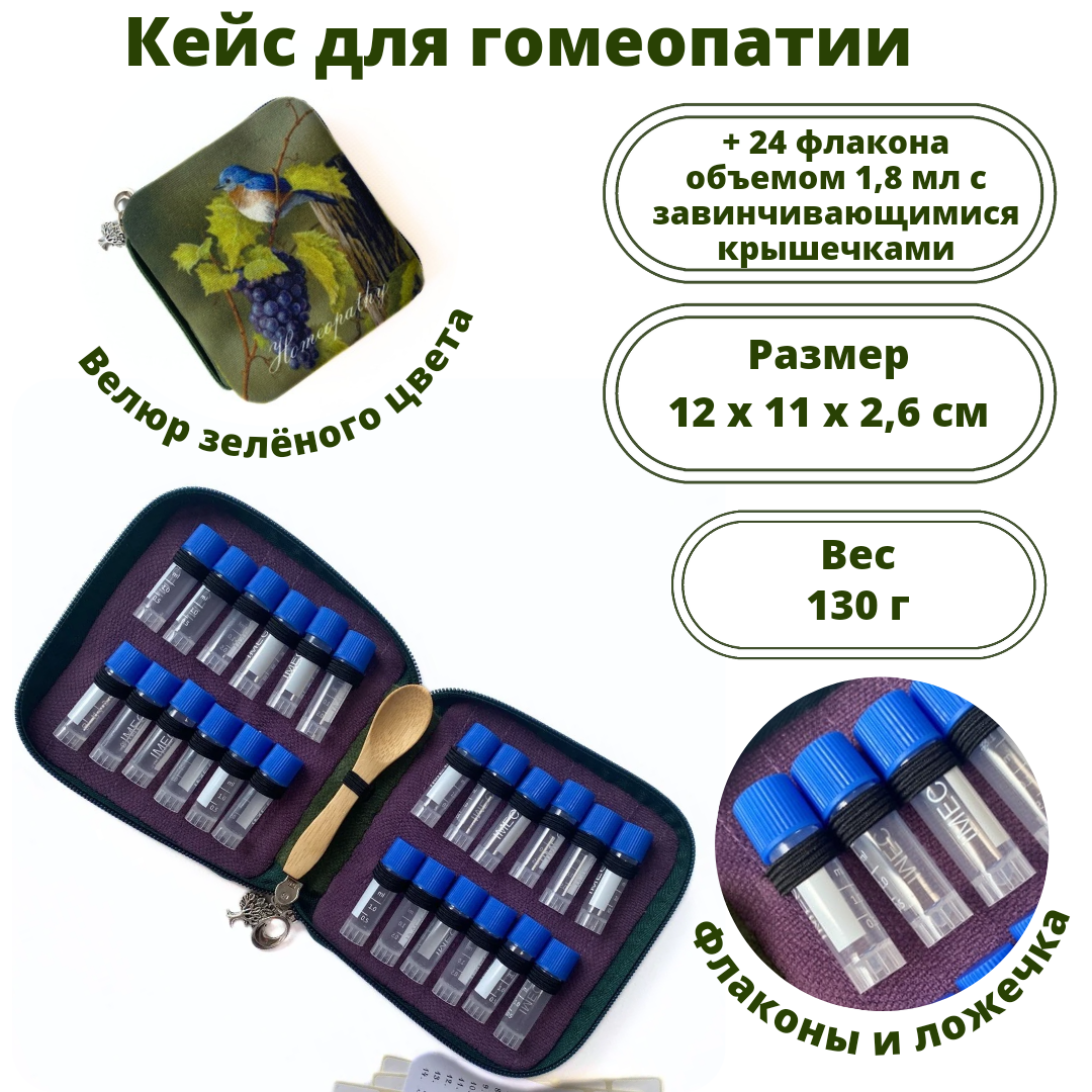 Гомеопатическая аптечка, пенал, кейс для хранения гомеопатических препаратов на 24 флакона объёмом 1,8 мл