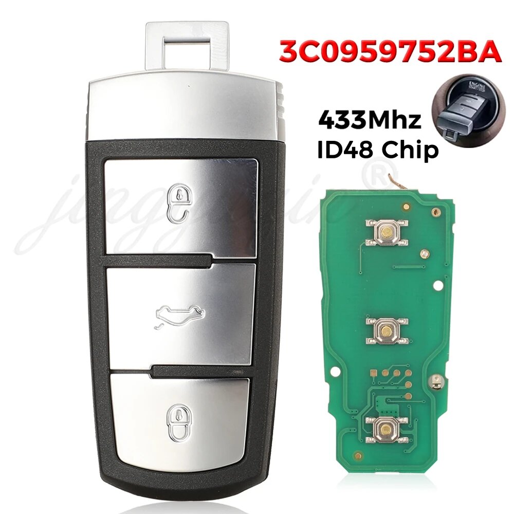 Автомобильный брелок 3C0959752BA, 433MHz, ID48, 3 кнопки, Full key