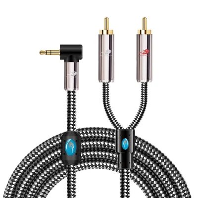 Аудиокабель Hi-Fi угол 90 градусов Mini Jack 3,5 к двойному RCA для ПК Автомобильные наушники Мобильная звуковая коробка Экранирующий кабель 1 м 3 м 5 м 8 м 10 м