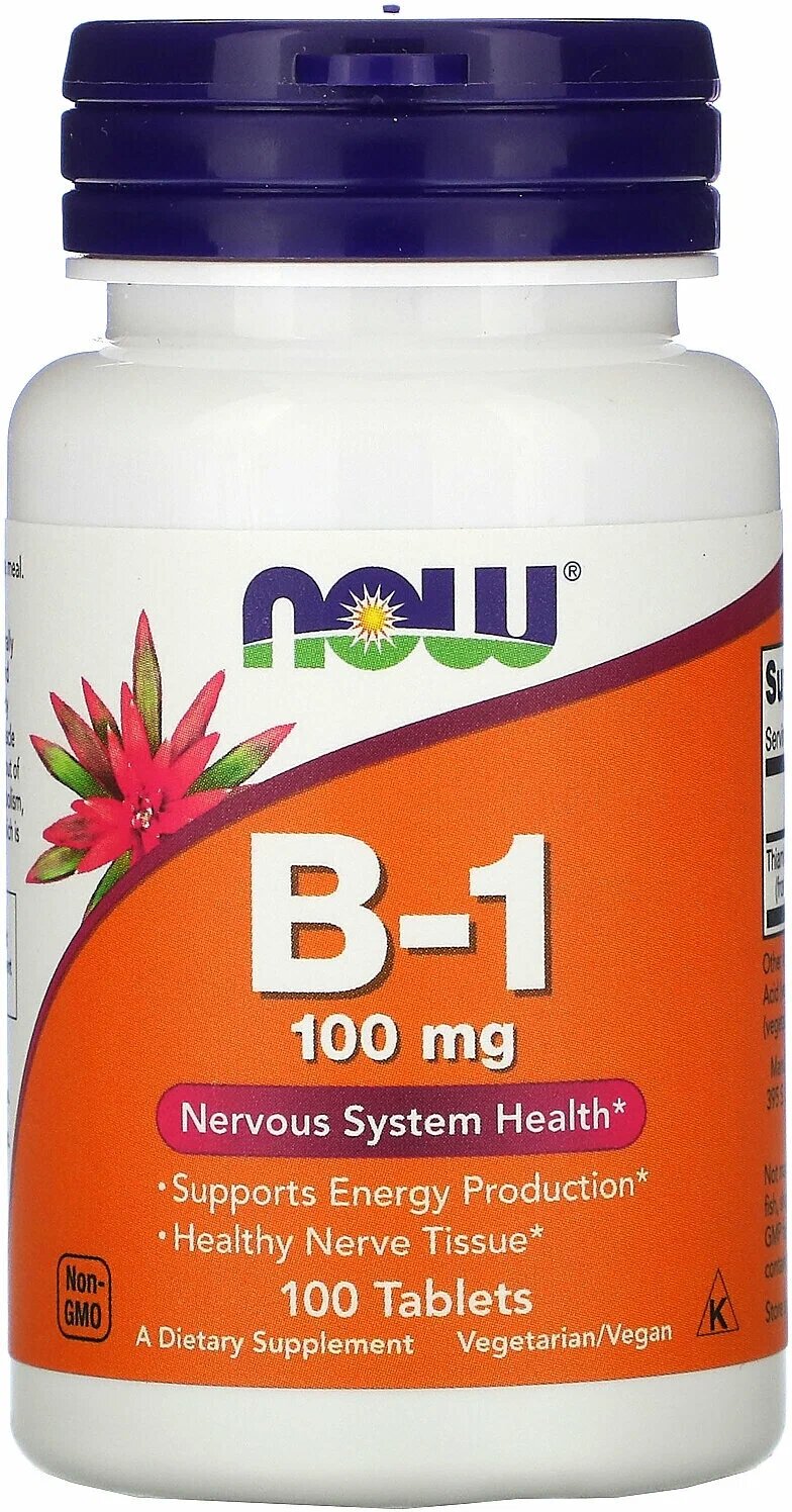 2 упаковки! Витамин B1 (Тиамин) NOW B-1 100мг 100 таблеток для иммунитета