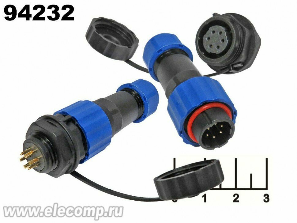 Разъем 6pin в комплекте влагозащищенный с крышкой SZC16 6P-M-FB