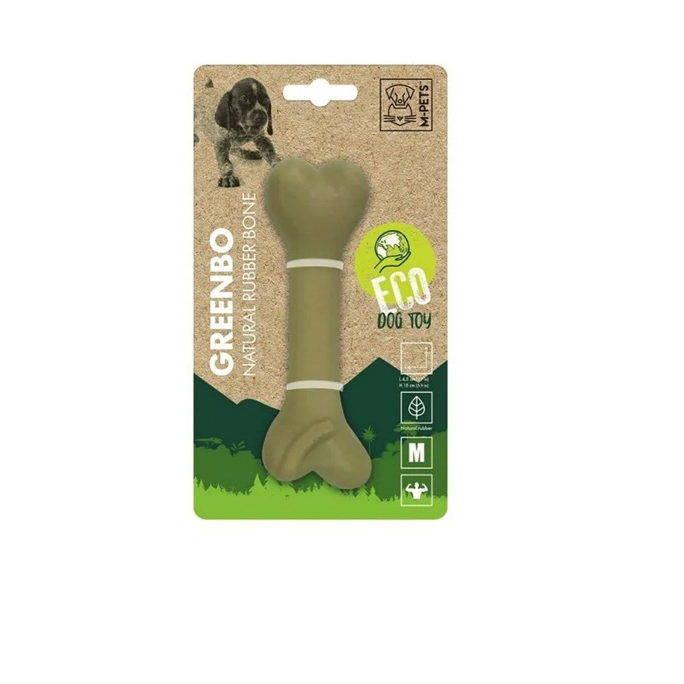 M-PETS Игрушка гринбо собакам, кость из натурального каучука, M, 15x5x4см