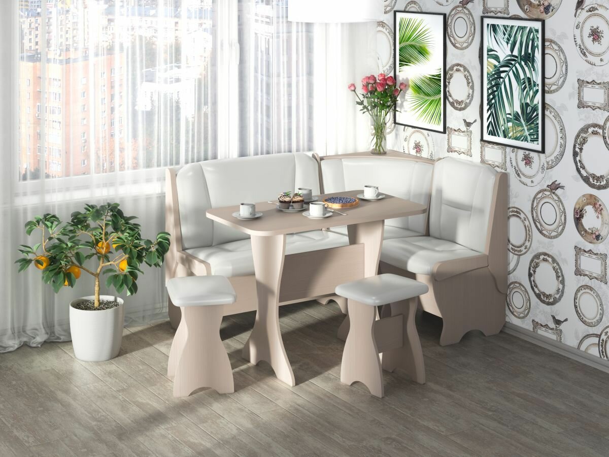 Кухонный уголок Оливия Бодего Светлый/Б. Милк/Бодего Светлый