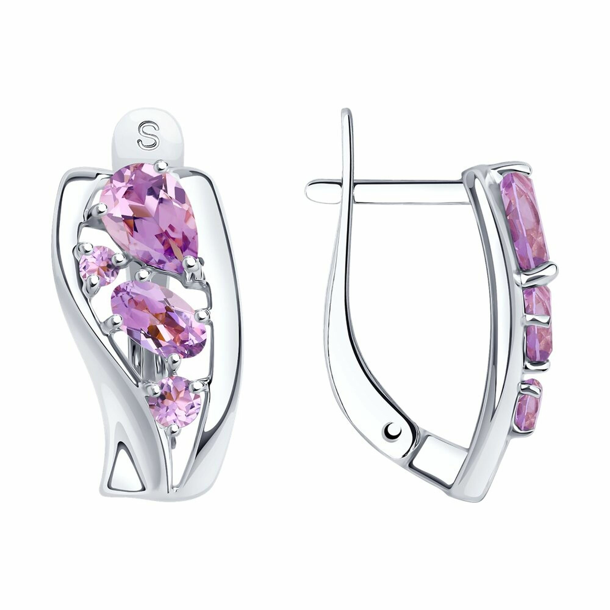Серьги, серебро, 925 проба, родирование, аметист