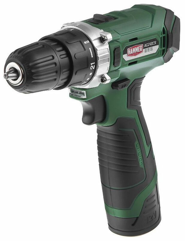 Дрель-шуруповерт Hammer ACD12CS, 12 В, 1x1.5 Ач, Li-Ion, 10 мм, 0-350/0-1400 об/мин, 26 Нм (101-117)