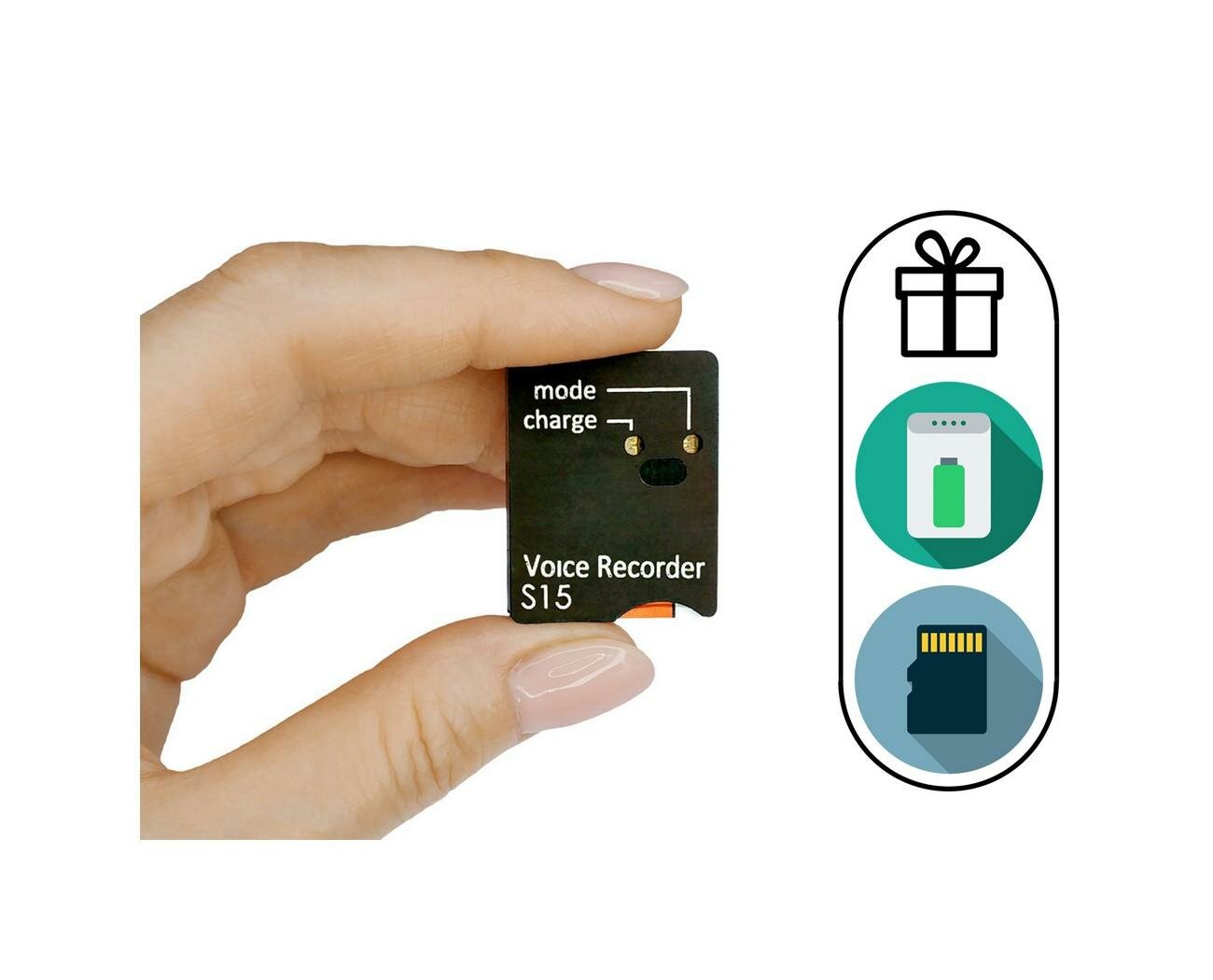 Диктофон Soroka-15.3 (PRO) (J9222RU) + 2 подарка (Power-bank + SD карта 32ГБ) - чувствительность микрофона до 9 метров, сверхчувствительный MEMS микр