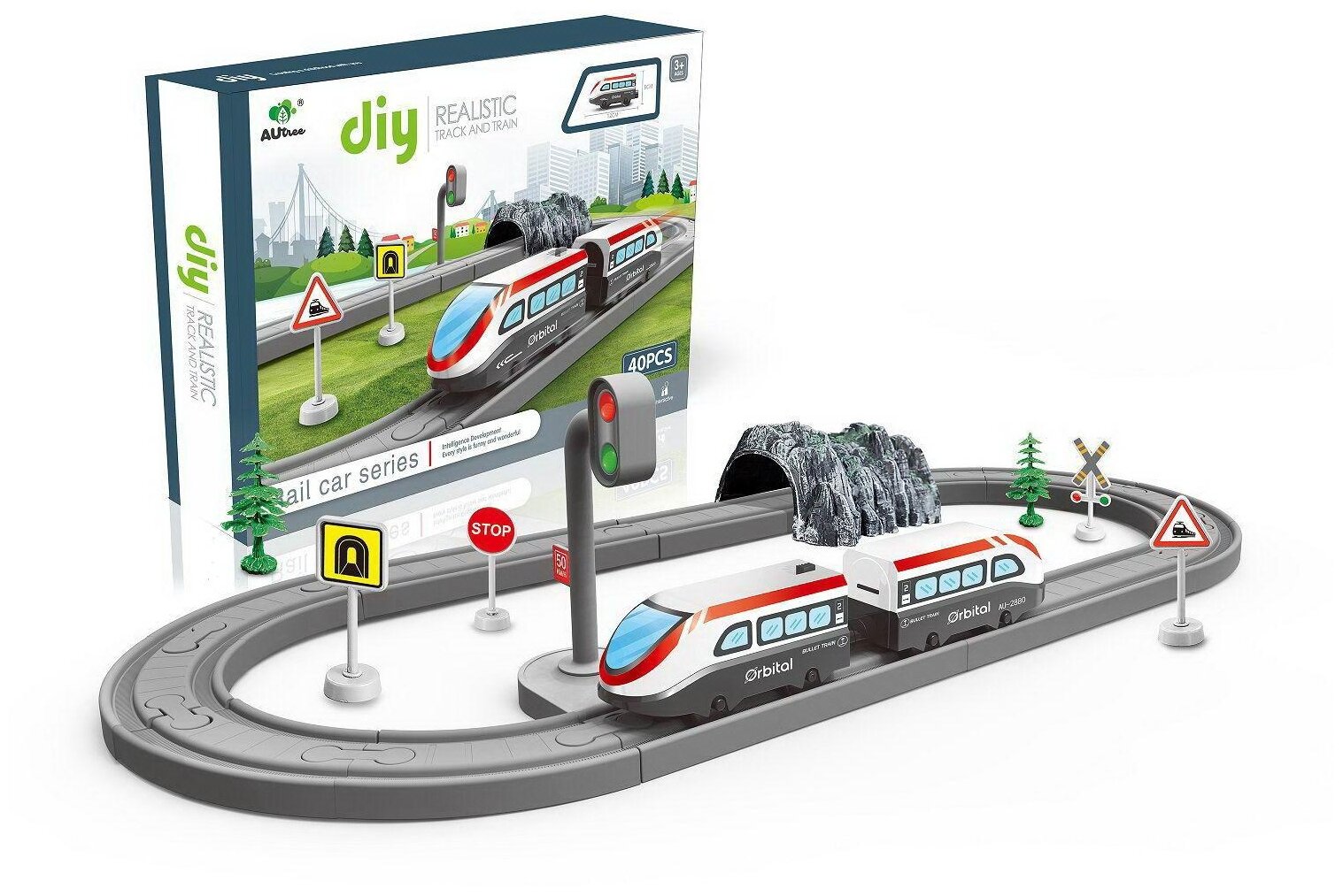 Железная дорога AUtree WB-00845, пластик, 40 элементов, питание от батарейки АА