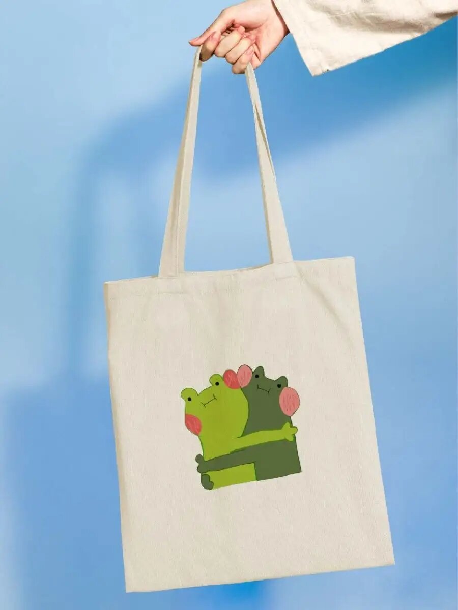Сумка шоппер  на плечо женская холщевая с принтом Лягушка