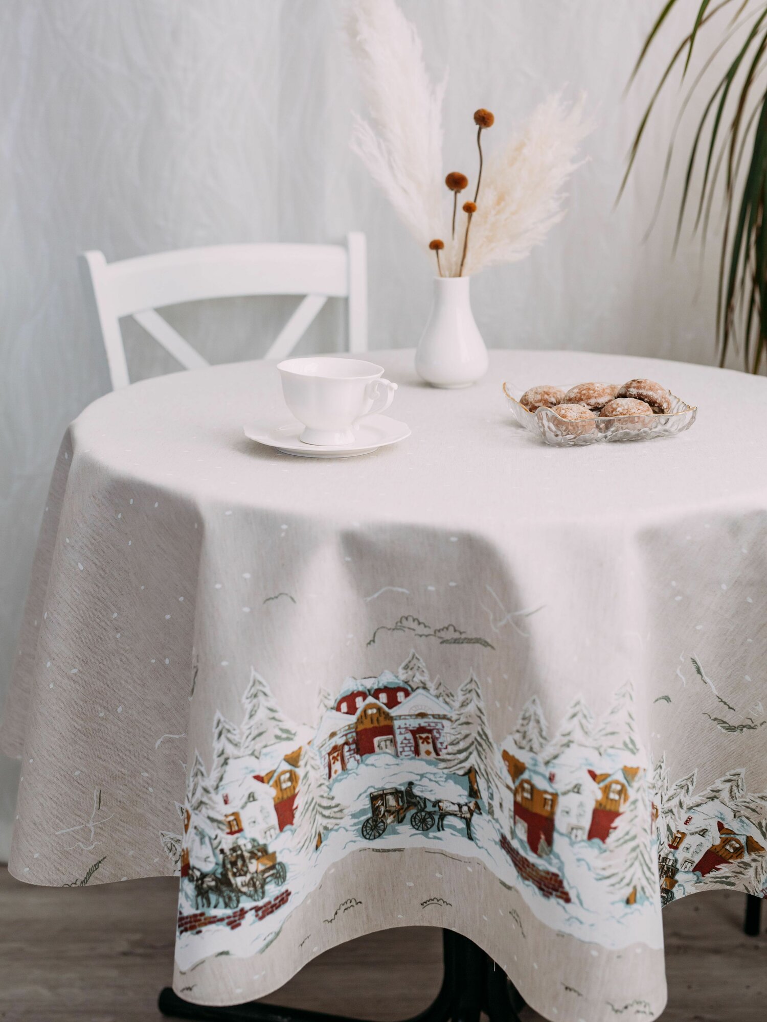 Скатерть на стол для кухни Моготекс овальная 240*150 см , водо и пятноотталкивающая пропитка, лен/пэ 5057/1