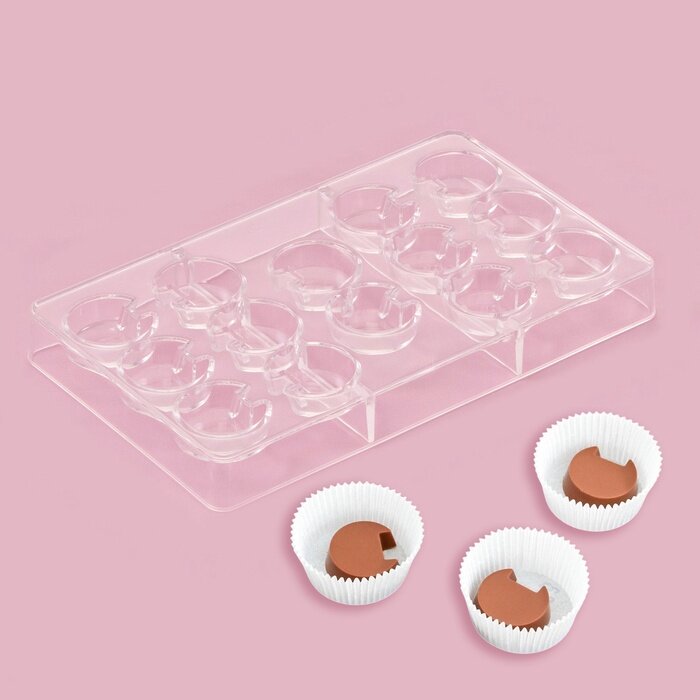 Форма для конфет и шоколада «Пакман», 14 ячеек, 20×12×2.5 см, ячейка d=3 см, пластик, прозрачная