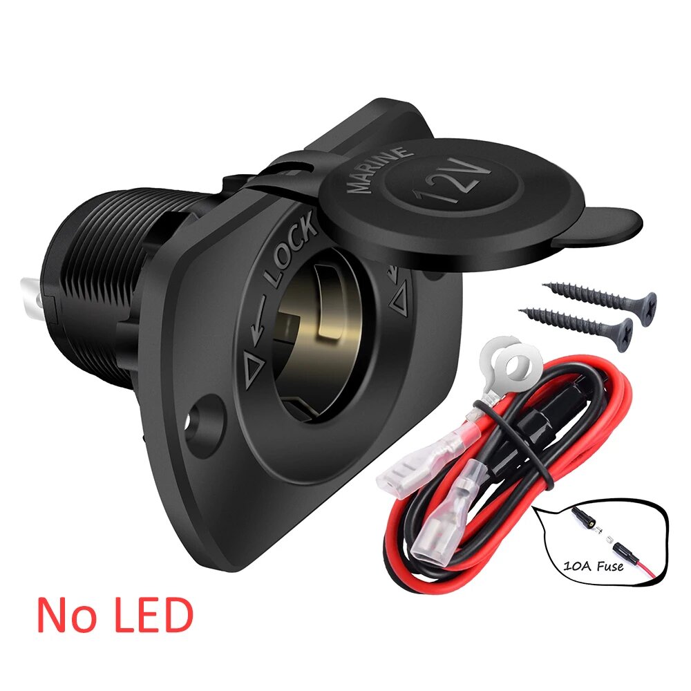 12 В автомобильный прикуриватель, замена розетки 12 В с синим светодиодом, водонепроницаемая No LED