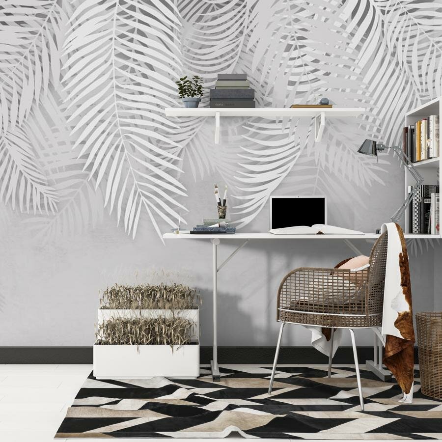 Фотообои Пальмовые листья с потолка 9-1197-S-Флок 270 x 200 см (ВхШ) Бесшовные, флизелиновые, влагостойкие обои MasterFresok