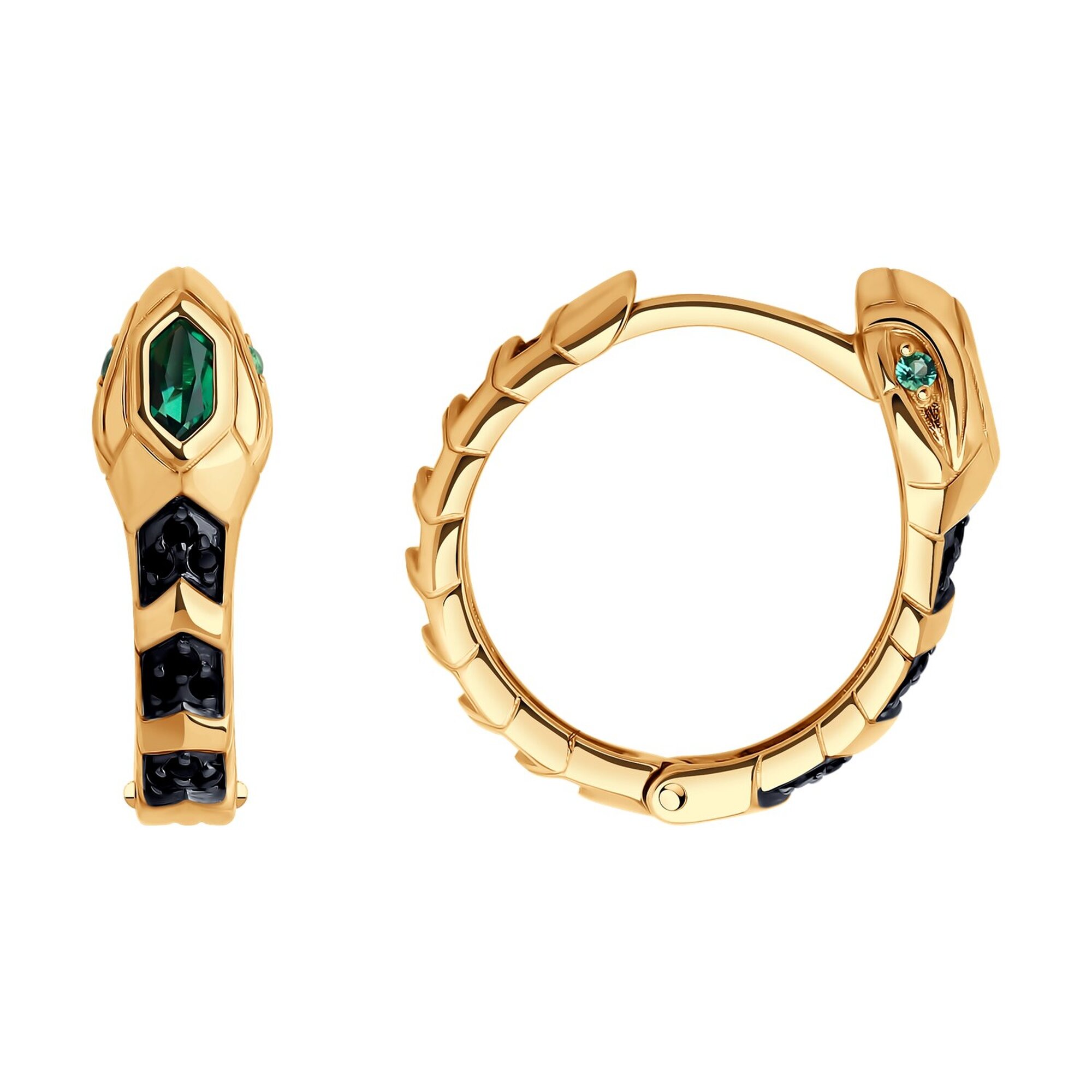 Серьги, красное золото, 585 проба, шпинель, изумруд синтетический