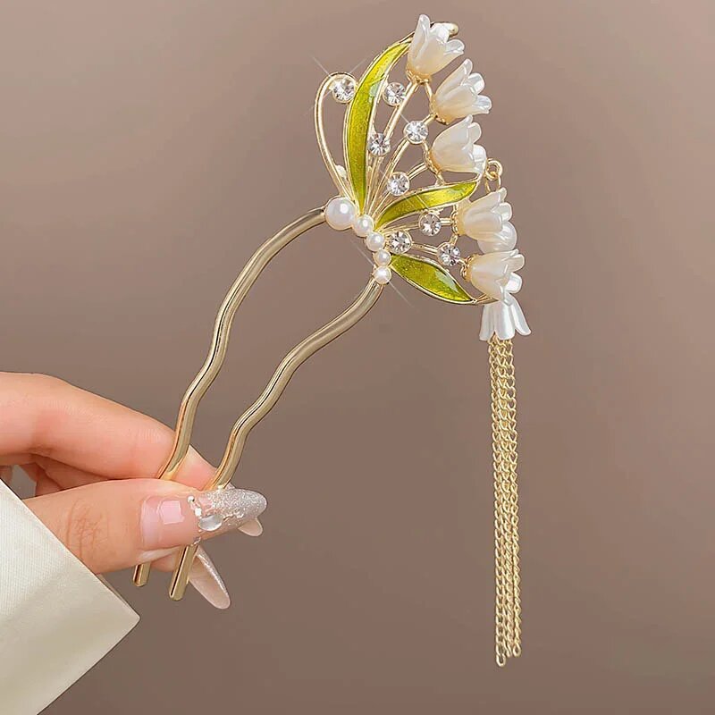 Белая заколка для волос с жемчугом и цепочкой, Цвет: O