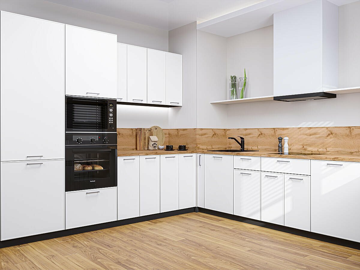 Кухня Квадро-02, цвет фасада Белый, цвет каркаса Graphite, 2140*2400/2150*600 мм