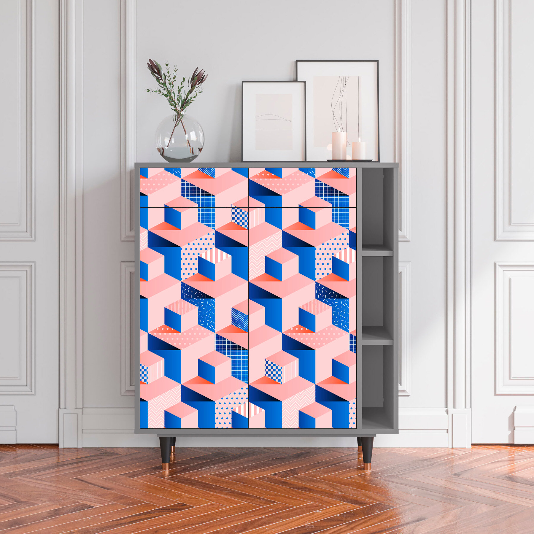 Комод - STORYZ - BS6 Pinky Squares, Размер - 94 x 110 x 41 см, Цвет корпуса - , Серый