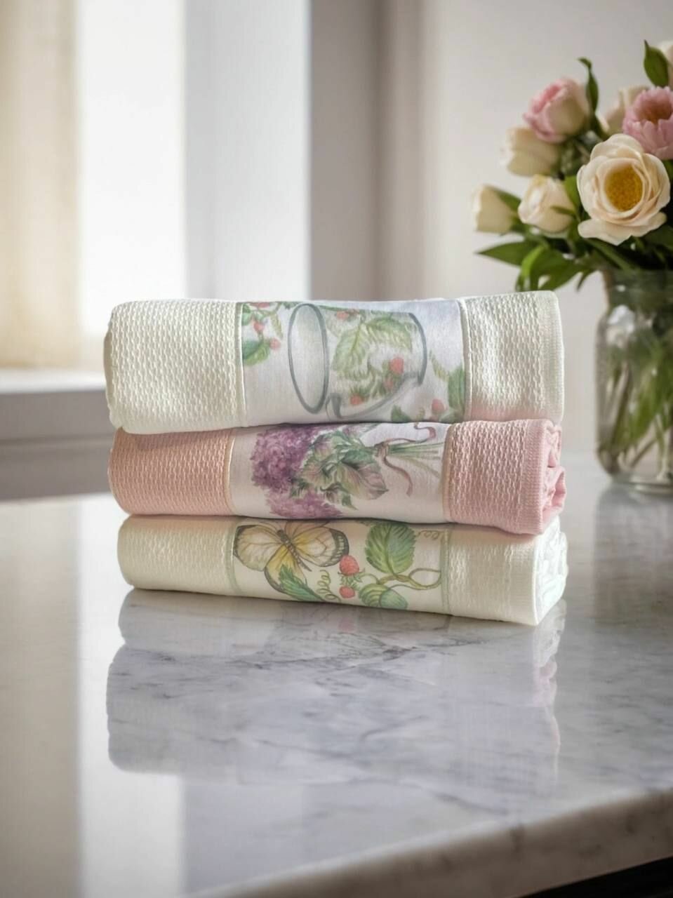 Набор кухонных полотенец Tivolyo Home BERGAMO кремовый (40х60, 3 предмета)