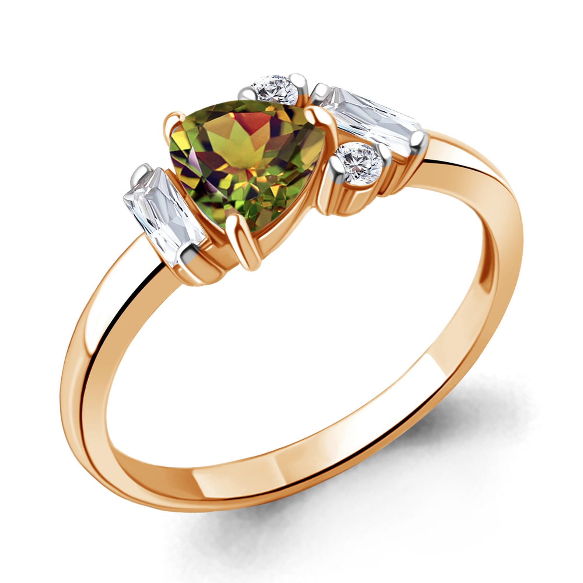 Кольцо, серебро, 925 проба, золочение, султанит, фианит