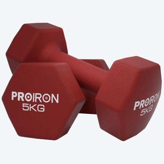 Гантели неопреновые гексагональные Proiron 2шт по 5кг, красный
