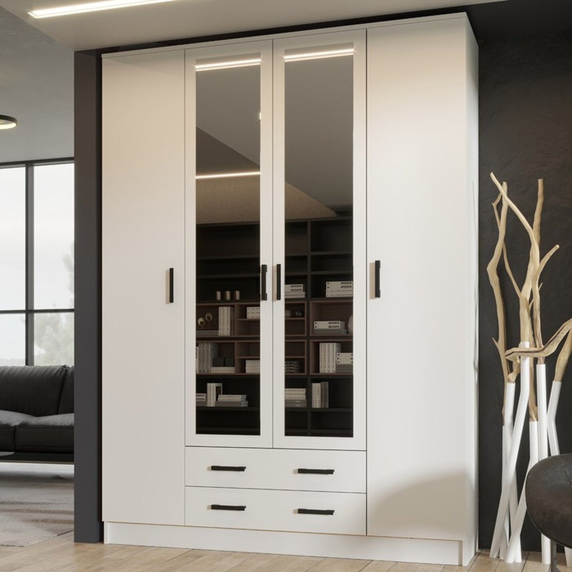 Шкаф Сима-ленд "Квадро", 1600х487х2200мм, 4 двери, ЛДСП, белый