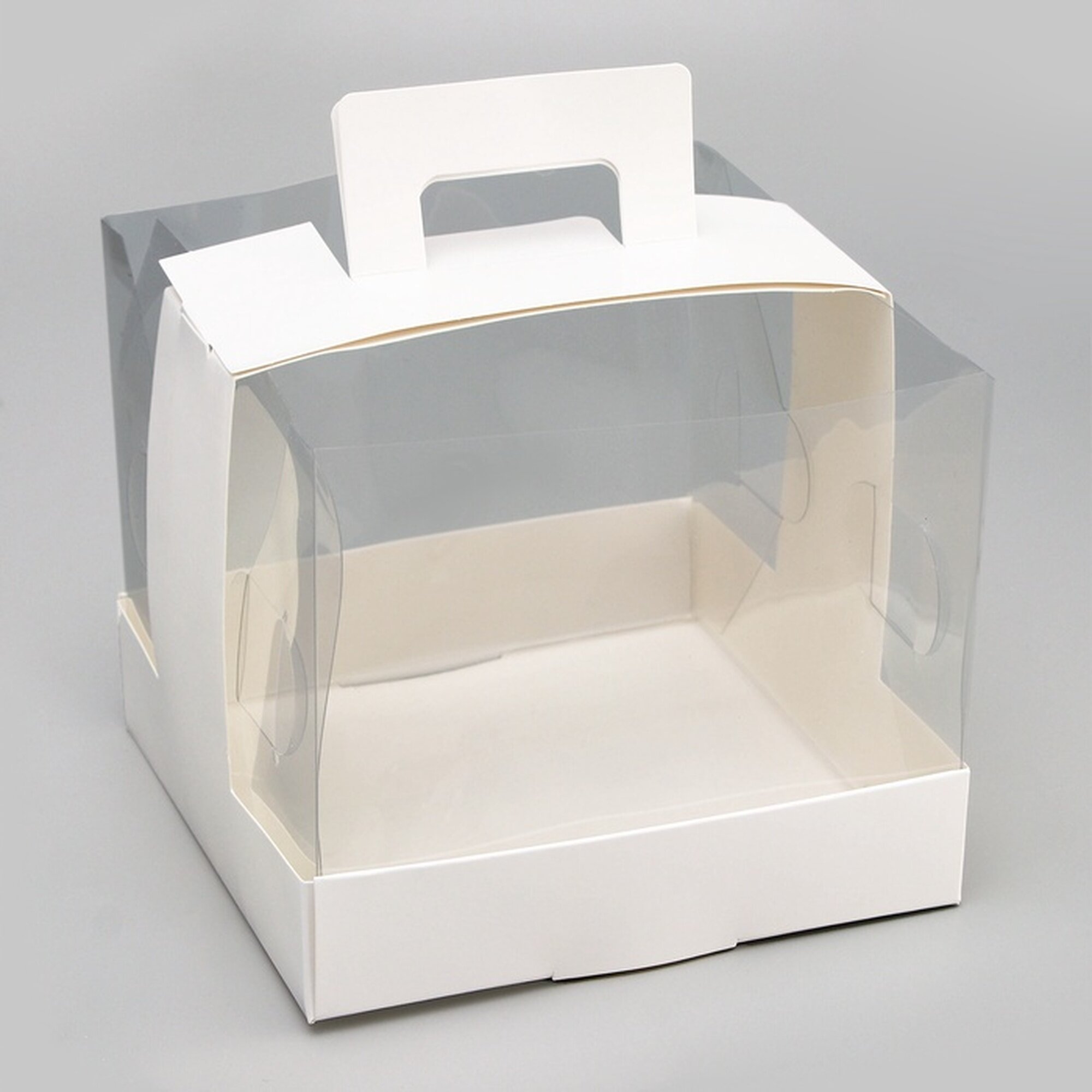 Коробка для торта Upak Land, картон, белая, с окном, 15x15x13 см