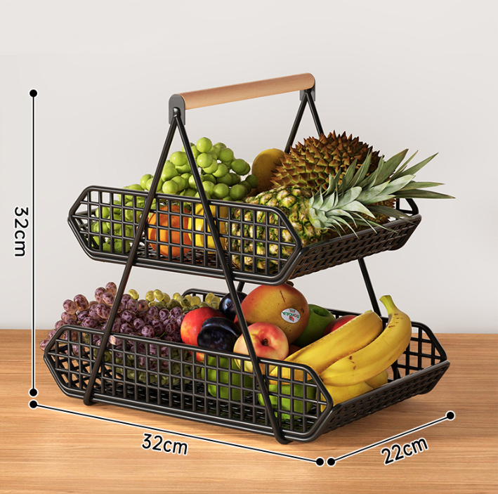 Фруктовница MyPads, с деревянной ручкой, двухъярусная, черная