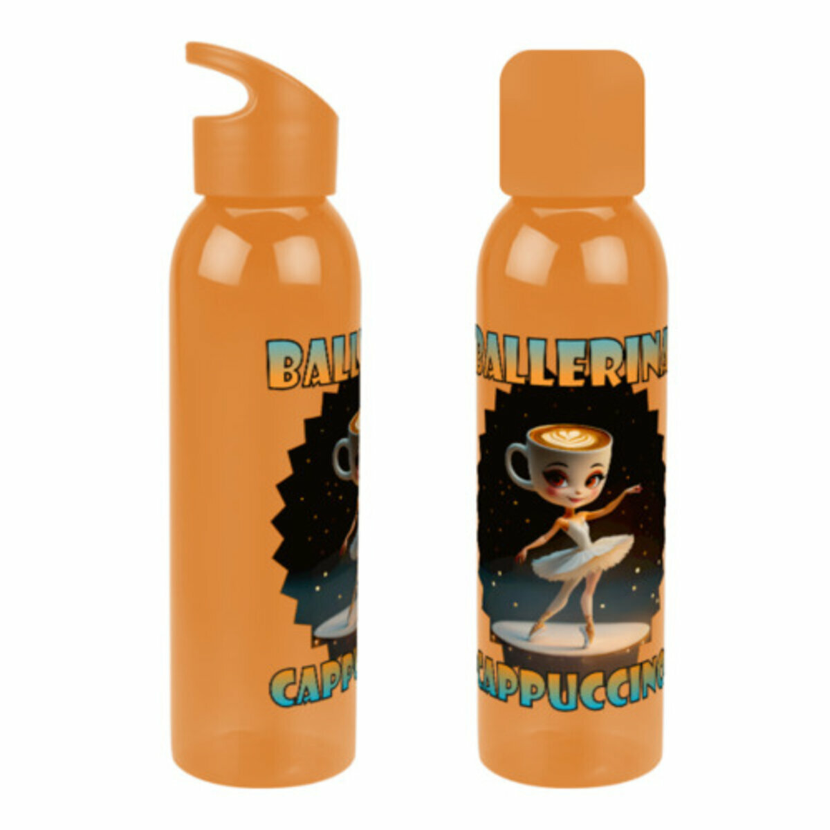Бутылка для воды «Балерина Капучино, мем, итальянский брейнрот» (оранжевый)
