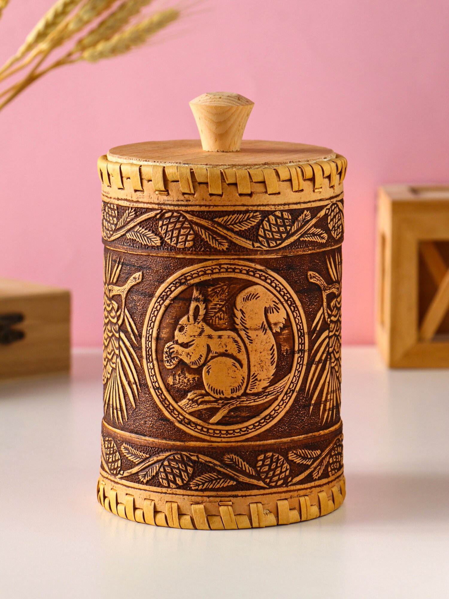 Туес с кантами "Лесная красавица" D10смхH(с хватком)17см, береста