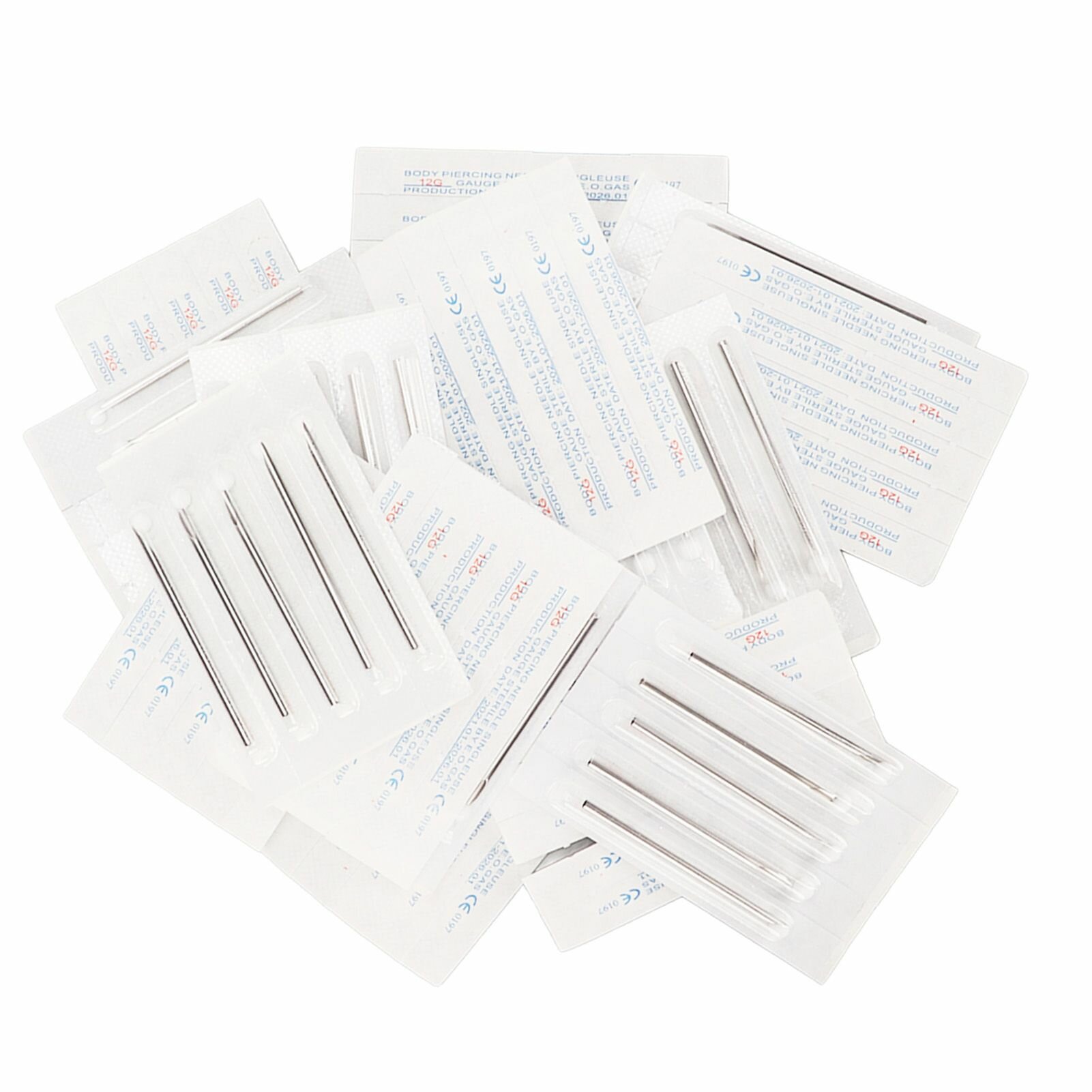 100 шт. Иглы для пирсинга 12G с губкой из нержавеющей стали, для пирсинга губ, ушей и носа