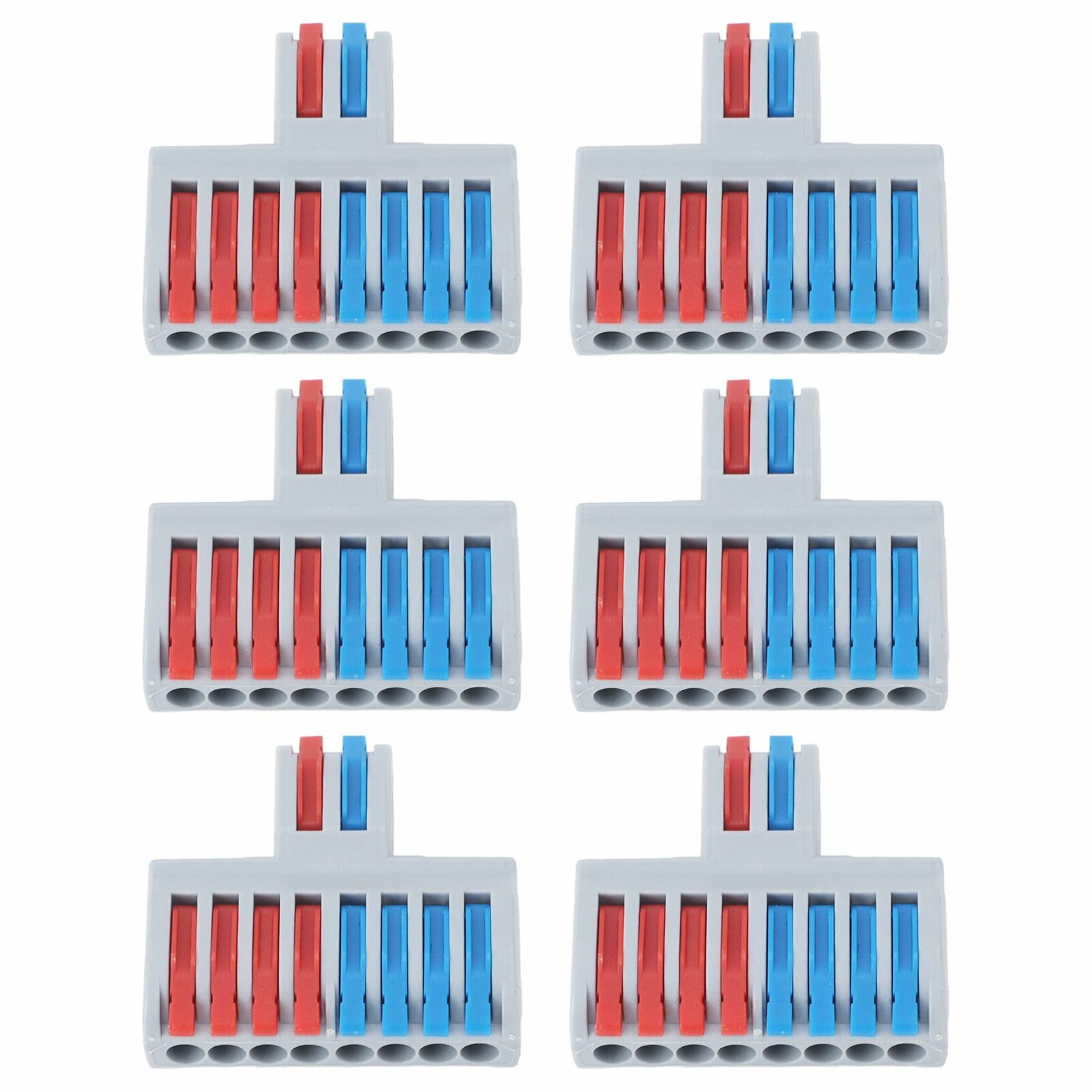 6 шт, клеммные колодки 2 в 8, 8-контактные стыковые клеммы, рычаг, разъемы для сращивания электрических проводов, зачистка 10 мм