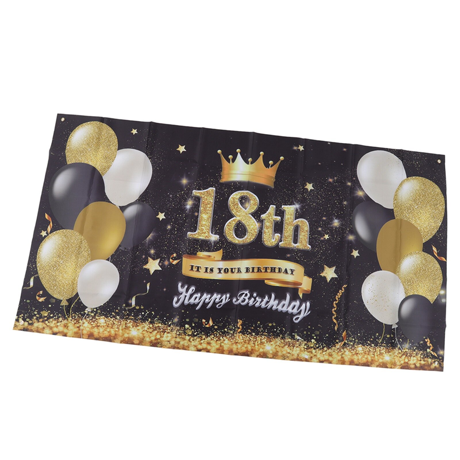 Фон для поздравления с 18-летием, черный, золотой, 180x99 см, многоразовые украшения на день рождения с 4 люверсами
