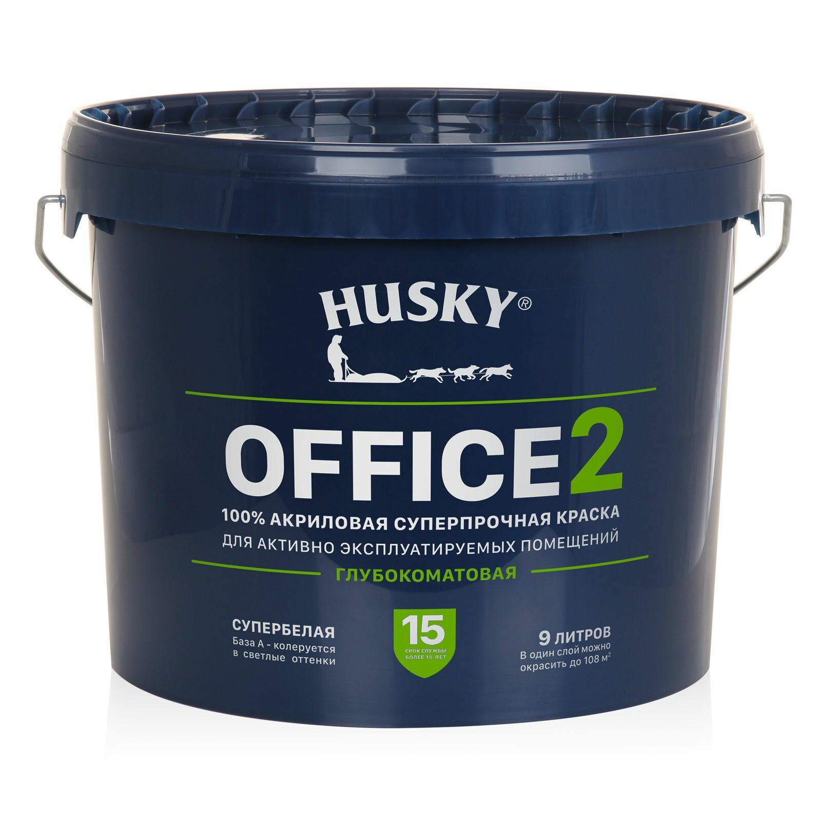 Краска Husky Offic 2 акриловая, суперпрочная, база А, 9 л