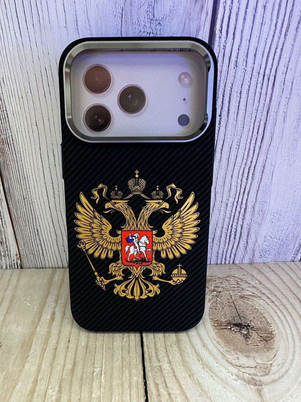 Чехол-накладка с magsafe для Iphone 17 Pro Luxo чёрный c гербом