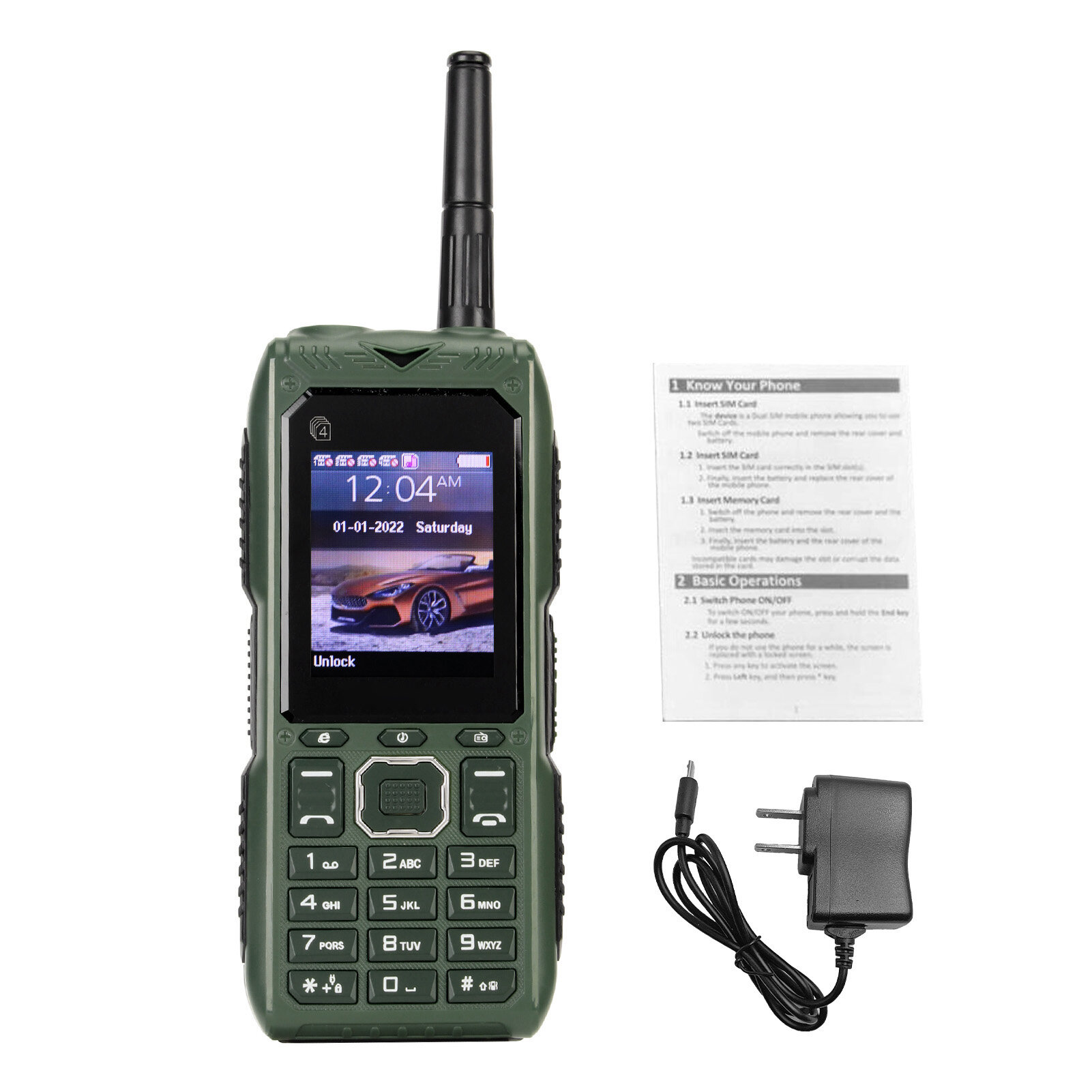 Разблокированный старший мобильный телефон 2G Retro Four Card Four Stortby 2400MAH аккумулятор Big Button Mobible с антенной для пожилых детей